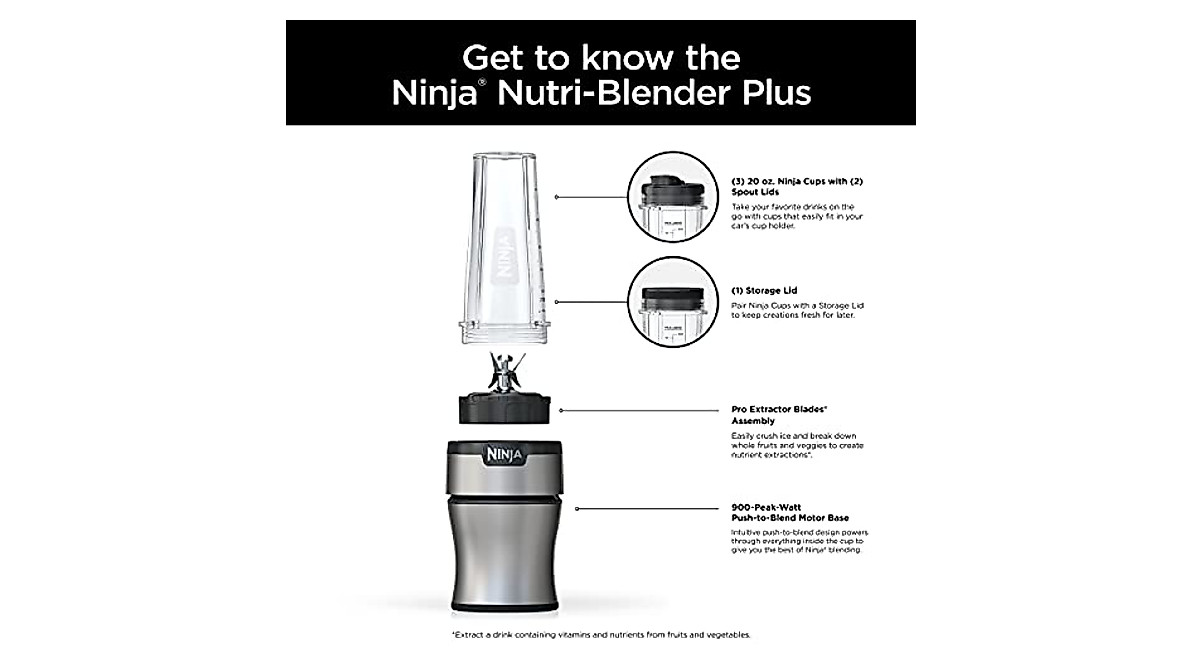 Ninja BN301 Nutri-Blender Plus Compact Blender - 900W Power