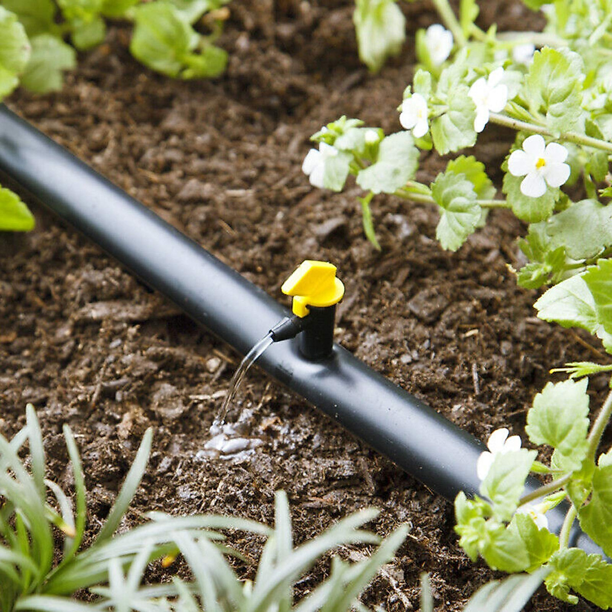 Lxcom Lighting 100 Pack 1/2 GPH（2 L/H） Flag Dripper Emitter Drip Emitters 2 L/H Irrigation Emitter Sprinkler Drippers System Parts Connect 4mm/7mm Hose for Lawn Vegetables Garden (Yellow)