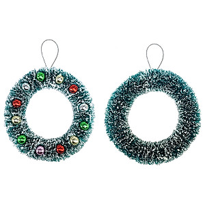 Winlyn 6 Pcs Frosted Teal Miniature Decorated Frosted Sisal Christmas Wreath Bottle Brush Wreaths 4.7" Wide for Winter Christmas Tree Hanging Ornaments Festive Celebration Supplies Holiday Crafts