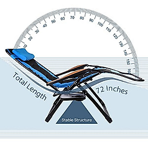 Cecarol XL Oversized Reclining Patio Chair, Zero Gravity Outdoor Lounge Chair Padded Seat, Portable Folding Lawn Recliner with Adjustable Headrest & Cup Holder for Camping, Support 350lbs - Blue