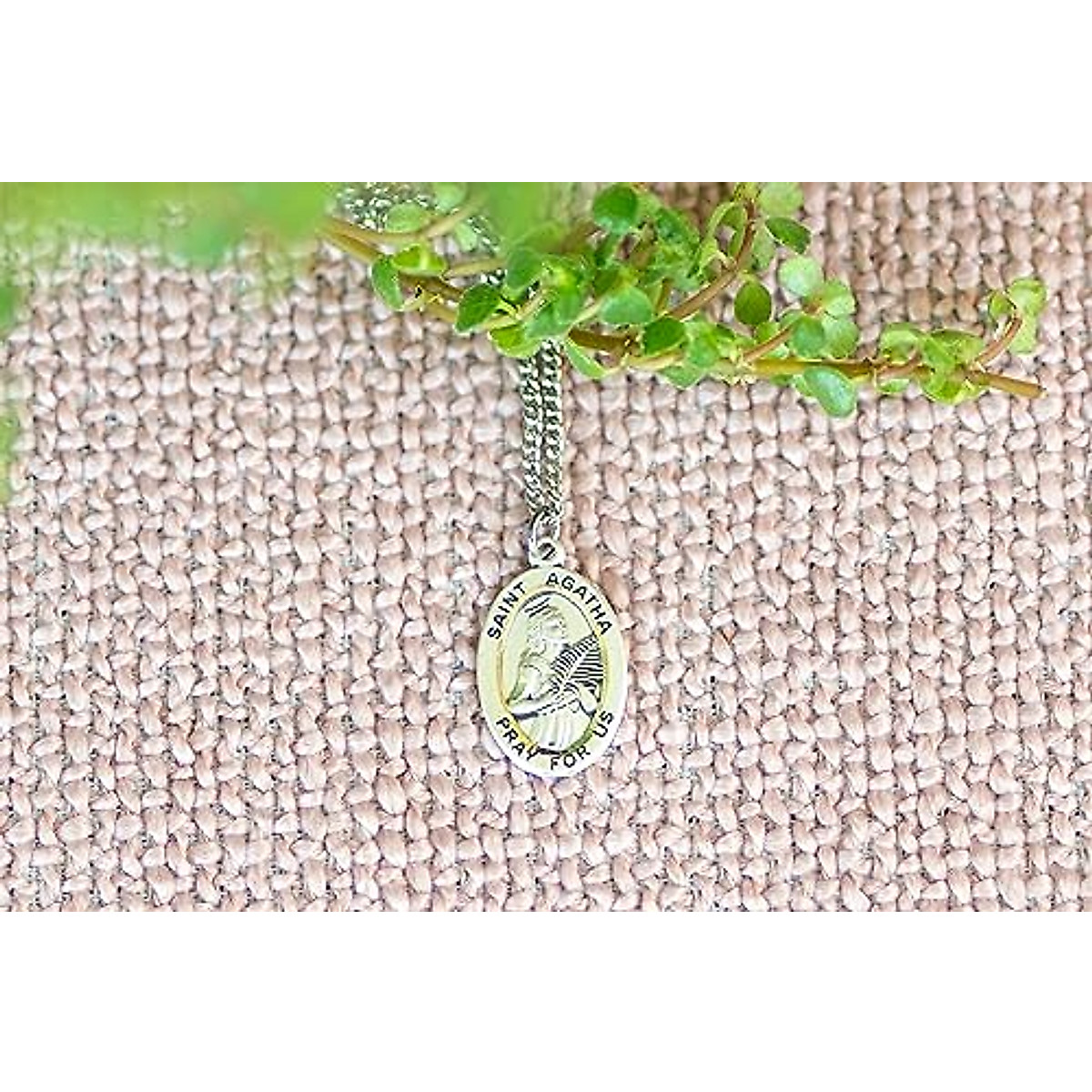 Heartland Store Women's Sterling Silver Oval Saint Agatha Pendant + 18 Inch Rhodium Plated Chain & Clasp