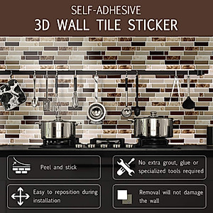 Vamos Tile 12" x 12" Peel and Stick Self Adhesive Kitchen Backsplash, Stick On Tile Backsplash for Kitchen & Bathroom(10 Sheets)