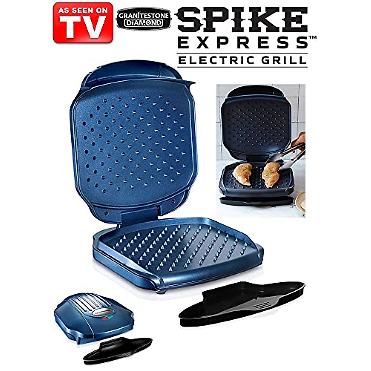 Granitestone Electric Grill Non-Stick Spike Express Electric Grill with Titanium Diamond Coating-Grills Food Grills 30% Faster-As Seen On TV