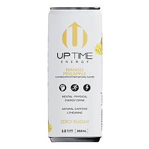 UPTIME Energy Drink, Mango Pineapple, 12 Pack, Vitamin C, L Theanine, Calcium, Sugar Free Energy Drinks for Focus Support, 142mg of Natural Caffeine, 5 Calories, Clean, Natural, Non GMO, 12 fl oz Cans