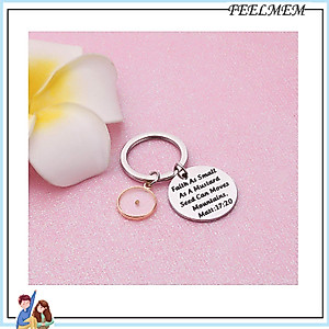 FEELMEM Religious Jewelry Mustard Seed Faith Gifts Faith As Small As A Mustard Seed Can Moves Mountains Matthew 17:20 Keychain Faith Jewelry For Christian Best Friend (Faith as smal)