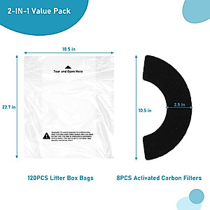 Lisyee 120 Count Waste Drawer Liners Bags Compatible with Litter Box Robot 4, 9-11 Gallons Litter Box Liners Plus 6 Pack Activated Carbon Filter
