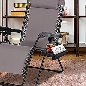 Evron Zero Gravity Chair Tray,Cup Holder for Zero Gravity Lounge Chair,Bag Hanging Design Recliners Cup Holder Tray Clip On Chair Table/Tray for Carrying iPhone/ iPad/Thermos Cup Black 2 Pack