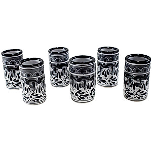MAREY Mexican Pottery Shot Glasses | Talavera Poblana | Talavera Pottery | Set of 6 Pieces | 100% Handmade | Tequila Cups (Black & White, 2 Oz.)
