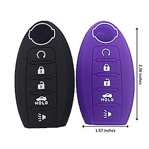 Key Fob Cover Silicone 5 Buttons Smart Car Key Case Protector Compatible with 2020 2019 2018 2017 2016 2015 2014 2013 Nissan Armada Murano Rogue Maxima Altima Sedan Pathfinder KR5S (Black Purple)