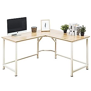 TOPSKY L-Shaped Desk Corner Computer Desk 55" x 55" with 24" Deep Workstation Bevel Edge Design (Oak)