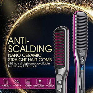 Hair Straightener Brush, RIFNY Hair Straightening Comb with Anti Scald Auto Temperature Lock 3 Heat Levels, 30S Fast Ceramic Heating Straightening Brush for Home, Travel and Salon (S10)
