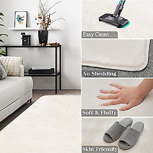 Tejoe Ultra Soft Area Rug 5x7 Feet, Cosy Fuzzy Faux Fur Area Rug,Indoor Modern Plush Washable Shaggy Rugs for Bedroom Living Room Home Decor, Fluffy Carpet for Kids Room,Nursery,Dorm (Beige)