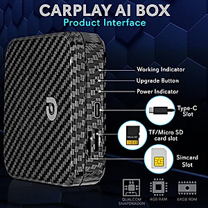 PyleUsa Wireless CarPlay Android Auto Multimedia Video Box,4GB RAM 64GB ROM,2.4GHz,5GHz Dual Band WiFi BT,Octa Core 64Bit,4K Full HD,H.265,USB3.0 Android Box,Screen Mirroring, Install Android Apps