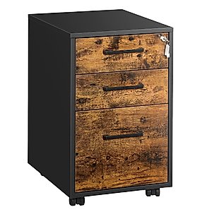SONGMICS Steel File Cabinet, Fully Assembled Except Wheels, for A4, Legal, Letter Sized Documents, Rustic Brown + Black, 17.7 x 14.4 x 23.2 Inches