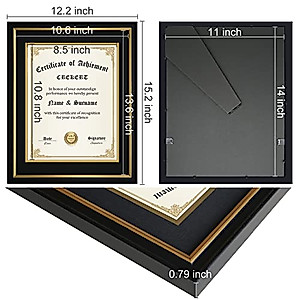 CREKERT Diploma Frame 11x14 Picture Frame Solid Wood Shatter-Resistant Glass for Documents Certificate Blackgold Frame 8.5x11 with Mat (Black Mat, 1 Pack)
