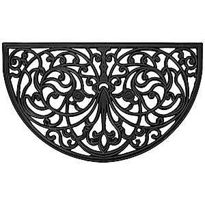 Wrought Iron Rubber Door Mat, Ironworks - 18 Inch Width, 30 Inch Length - Durable, Easy to Clean & Decorative Outdoor Welcome Mats - Heavy Duty for All Weather - Doormat Traps Dirt, Debris, & Mud