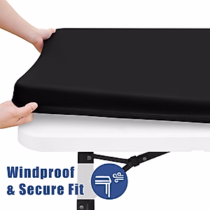 Moosfor Spandex Picnic Table Cloth 2 Pack, Elastic Fitted Tablecloths for 6 Foot Rectangle Tables, Stretch Washable Patio Table Cover for Outdoor, Camping, Banquet and Parties (Black, 30"x72")