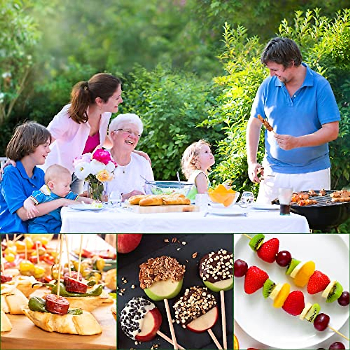 Natural Bamboo Skewers 6 Inch, Kids Friendly/True Semi Pointed, For Fruit Kabobs Kebab Swizzle Appetizer Chocolate Fountain Fondue BBQ, Wooden Sticks For Cake Pop, Lollipop, Size Choices 4.3”,8”,10”