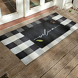 AAZZKANG Welcome Mat Door Mats Outdoor with Non Slip Rubber Backing Durable Front Door Mat Easy to Clean Indoor Doormat for Entrance,High Traffic Areas,Patio Black