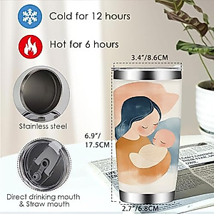 FOCIUZTA 20oz Whimsical Maternal Illustration Tumbler with lid, Travel Coffee Cup, Ideal for Easter, Mother Day, and birthday gifts