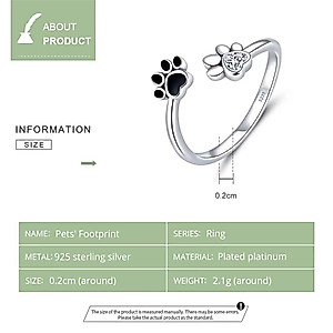 Qings Dog Paw Open Ring 925 Sterling Silver Adjustable Pet Footprint Ring Gift for Mom and Wife
