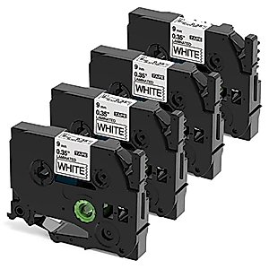 4-Pack, Buyalot Compatible Label Tape Replacement for Brother Ptouch TZe TZ Tape 9mm 0.35" Laminated White Label Maker Tape TZe-221 TZ221 for PT-D200 PTD400, PTD400AD, PTD600, PTH100, 26.2 Feet (8M)