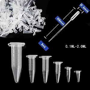 HJYZY 200pcs 0.2/0.5/1.5ML Clear Plastic Graduated Microcentrifuge Test Tubes with Attached Lid 3ml Calibrated Pipette Dropper Plastic Disposable Transfer Pipettes