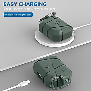 KMMIN Airpod Pro Case with Keychain Hard TPU Shockproof Protective Compatible with Airpods Pro 1st Generation Case(2019) Apple Airpod Pro Case Cover for Men Women Front LED Visible-Green