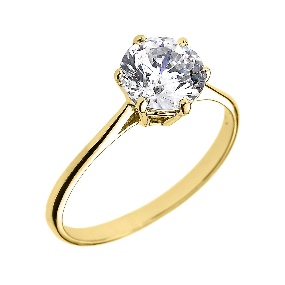 10k Yellow Gold Round CZ Elegant Solitaire Engagement Ring (Size 6.25)