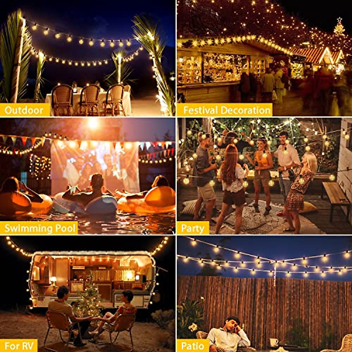 Binval Outdoor Led String Lights 97ft Patio Lights with 48 G40 Shatterproof Bulb(1 Spare) Hanging Globe Lights Waterproof Hanging Lights String for Outside Backyard Porch Bistro Party Garden Gathering