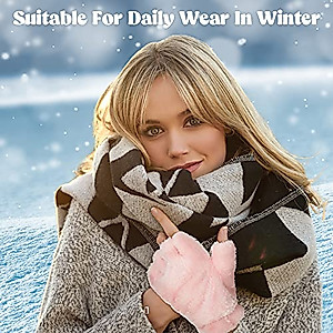 SATINIOR 3 Pairs Cat Paw Gloves Fingerless Fuzzy Plush Gloves for Women Girls (Black, Grey, Pink), One Size