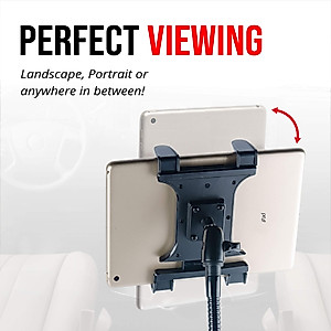 Tackform Gooseneck Tablet Mount for Car and Truck Industrial 28 Inch Steel Coil Gooseneck Seat Rail Device Holder for Taxi, Van, Vehicle. Compatible with iPad, Galaxy, Surface Pro