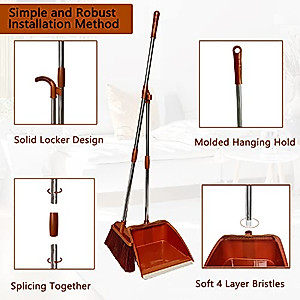 Broom and Dustpan Set for Home, Standing Dustpan with Teeth Broom with 49" Long Handle, Broom and Dustpan Combo for Office Home Kitchen Lobby Floor Cleaning Indoor Outdoor Use Broom and Dustpan