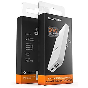 Type C Flat Wall Charger, Galvanox Ultra Slim (Multi-Port Power Adapter) for iPhone 11/12/13 iPhone 14 Pro/Max and Samsung Galaxy Models, 20W Fast Charging Outlet Plug - 2 Pack (Dual USB-C USB-A)