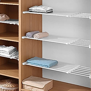 LIYIVNAA Extendable Closet Shelf Wardrobe Clothing Storage Hanger Tension Rod Cabinet Divider Shelving Rack Holder Shoe Organizer for Bathroom Kitchen Garage Bookshelf, 9.45 in Width