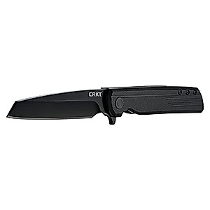 CRKT LCK + Folding Pocket Knife: Folder with Liner Lock, Black Plain Edge Sheepsfoot Blade, Reinforced Nylon Handle with Pocket Clip 3802K