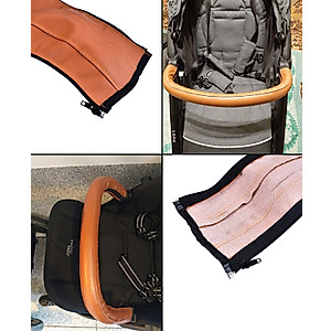 DAYSTART PU Leather Handlebar Cover Compatible with Babyzen Yoyo Yoya Stroller Armrest Bumper Bar, Baby Pram Accessories Stroller, Brown