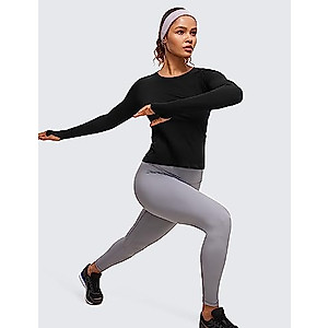 CRZ YOGA Womens Seamless Ribbed Workout Long Sleeve Shirts Quick Dry Gym Athletic Tops Breathable Running Shirt Black Medium