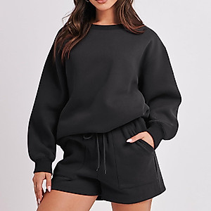 amazon coupons & promo codes for prime members Sweatsuits for Women Loungewear Workout Athletic Tracksuits Long Sleeve Tops Sweatshirt Shorts Casual Suit Sets Black XL