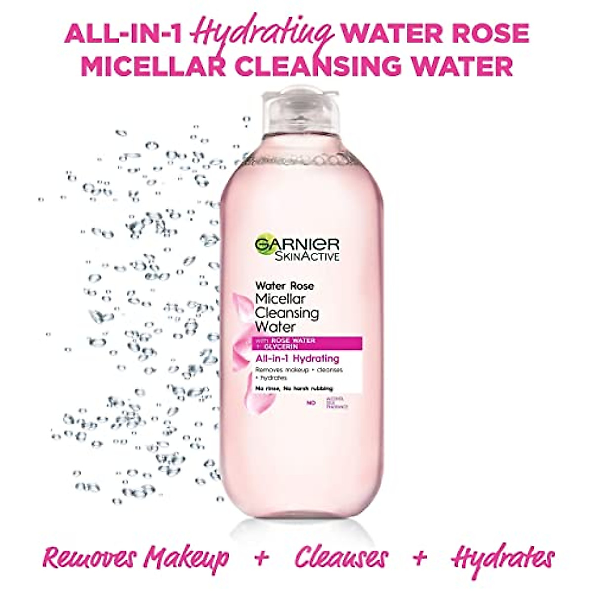 Garnier SkinActive Micellar Water with Rose Water and Glycerin, Facial Cleanser & Makeup Remover, All-in-1 Hydrating, 13.5 fl. oz, 1 count (Packaging May Vary)