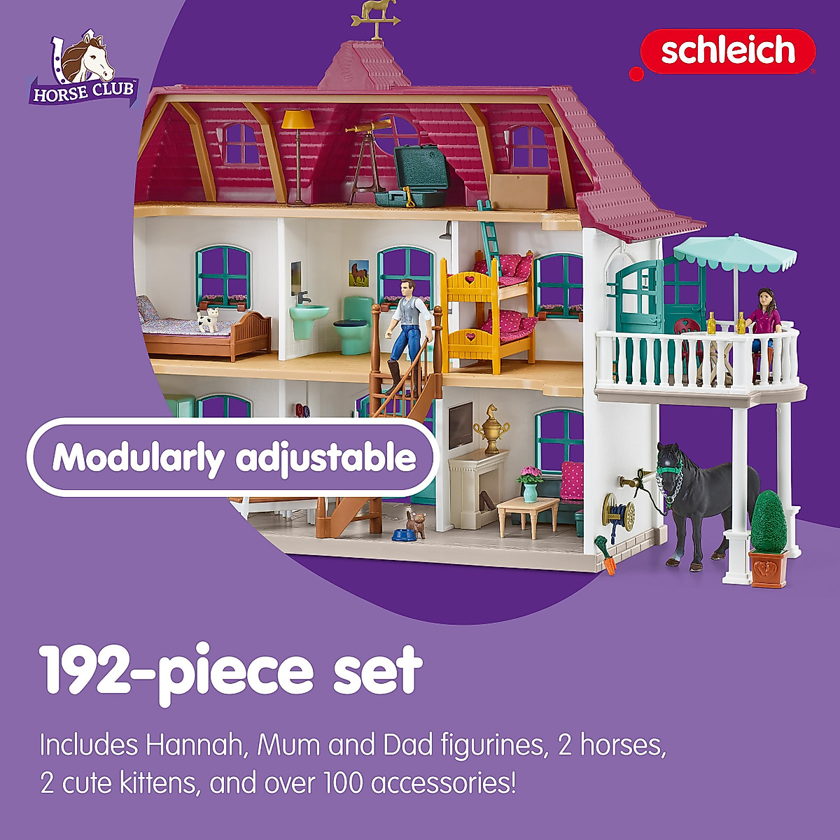 schleich HORSE CLUB — Lakeside Country House and Stable Horse Play Set, 192 Piece Detailed Doll House and Horse Toy Accessories for Girls and Boys Ages 5+
