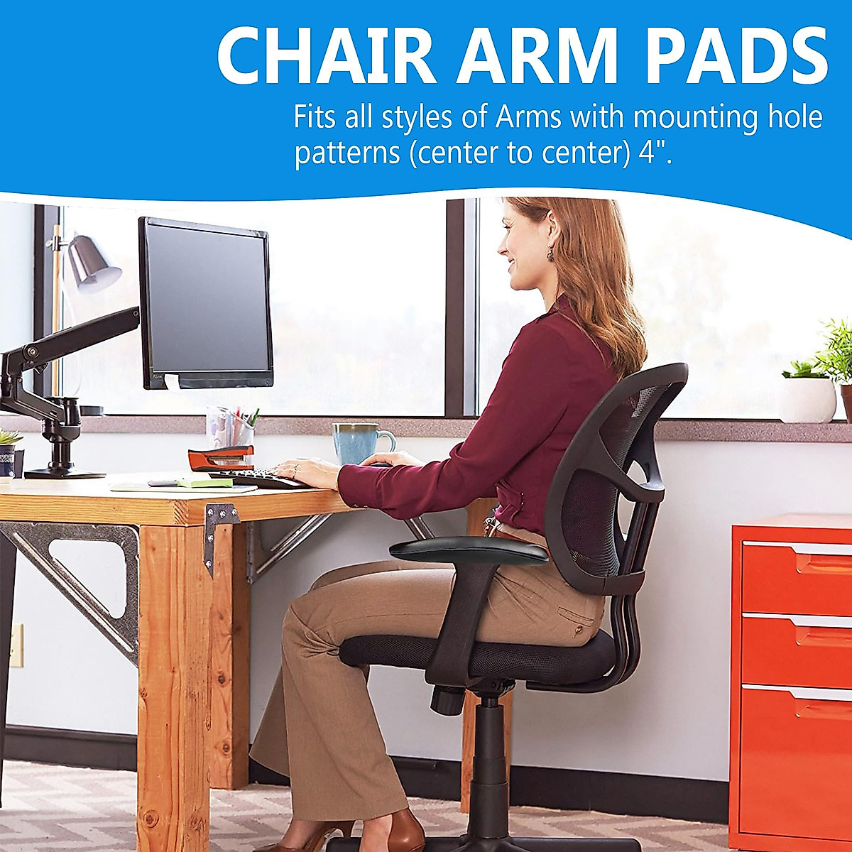 Office Chair Replacement Armrest Arm Pads Caps Fits Univeral 4" Mounting Hole with Mounting Hole Patterns Screws(1 Pair) Black