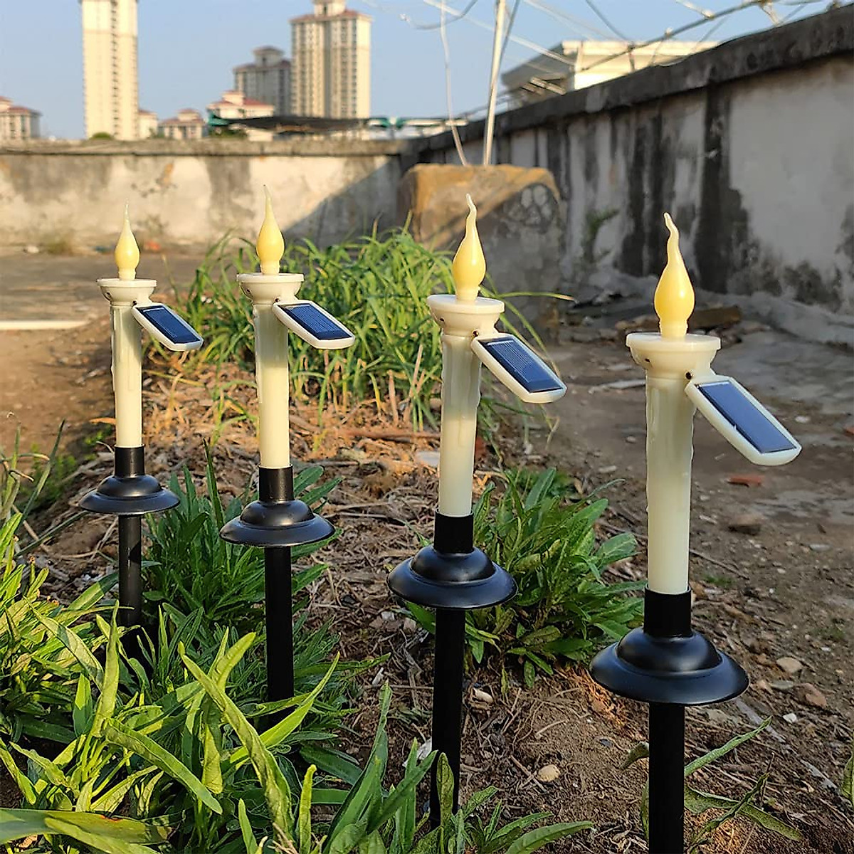 Tookie LED Candle Light, 4pcs Dual Use Solar Power Long Candle Light with Warm White Flickering Flame, Auto On/Off Solar Light for Garden Pathway Driveway Landscape Patio Deck Yard(Size:18.27inch)
