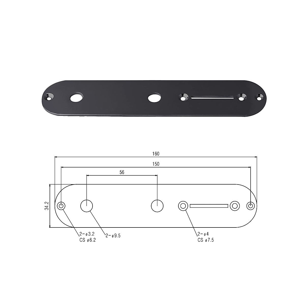 Rubatone Guitar Control Plate for Fender Tele Telecaster Squier Style Electric Guitar Metal Black 34.2mm Width.