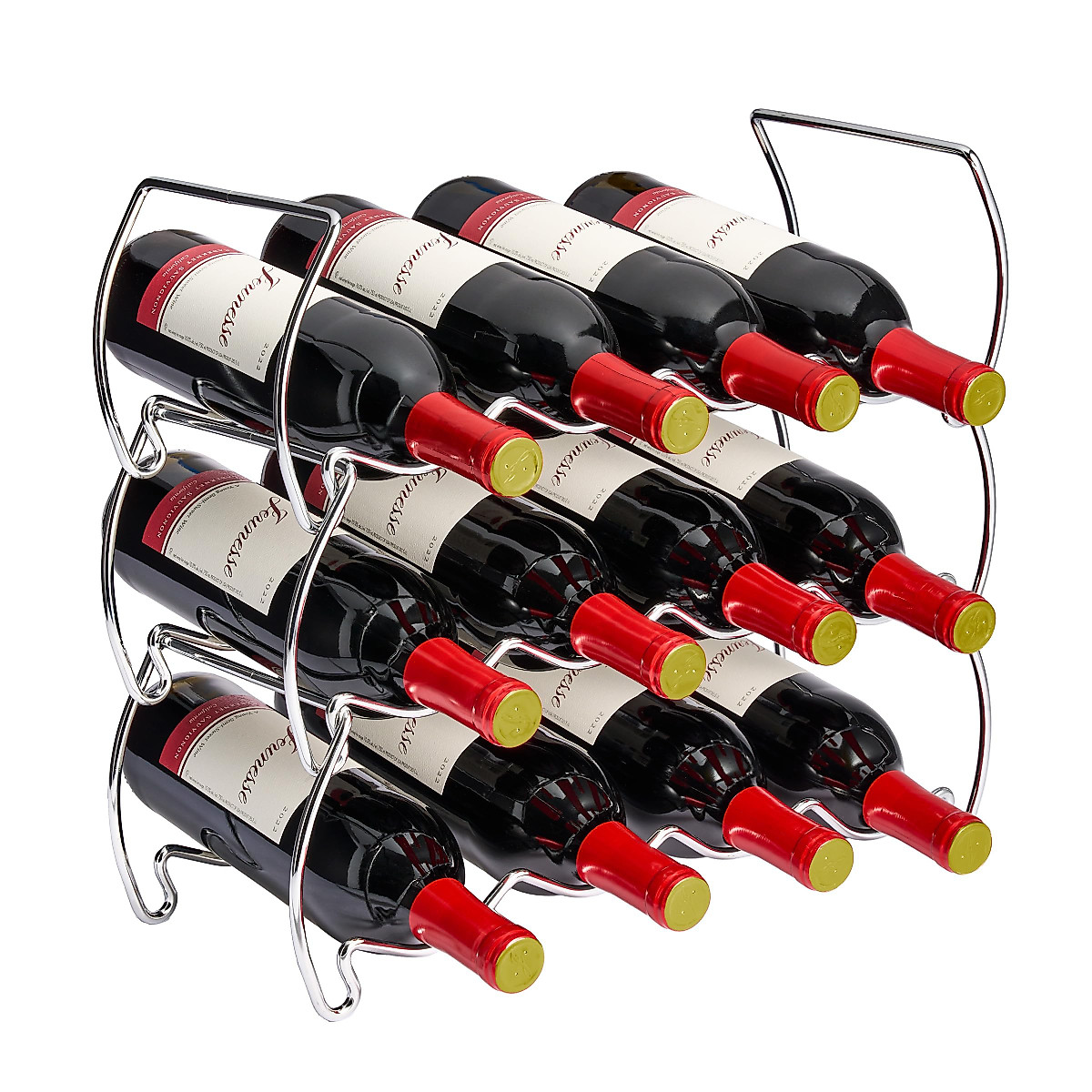 Sorbus® 3-Tier Stackable Wine Rack - Classic Style Wine Racks for Bottles - Perfect for Bar, Wine Cellar, Basement, Cabinet, Pantry, etc - Hold 12 Bottles, Metal (Silver)