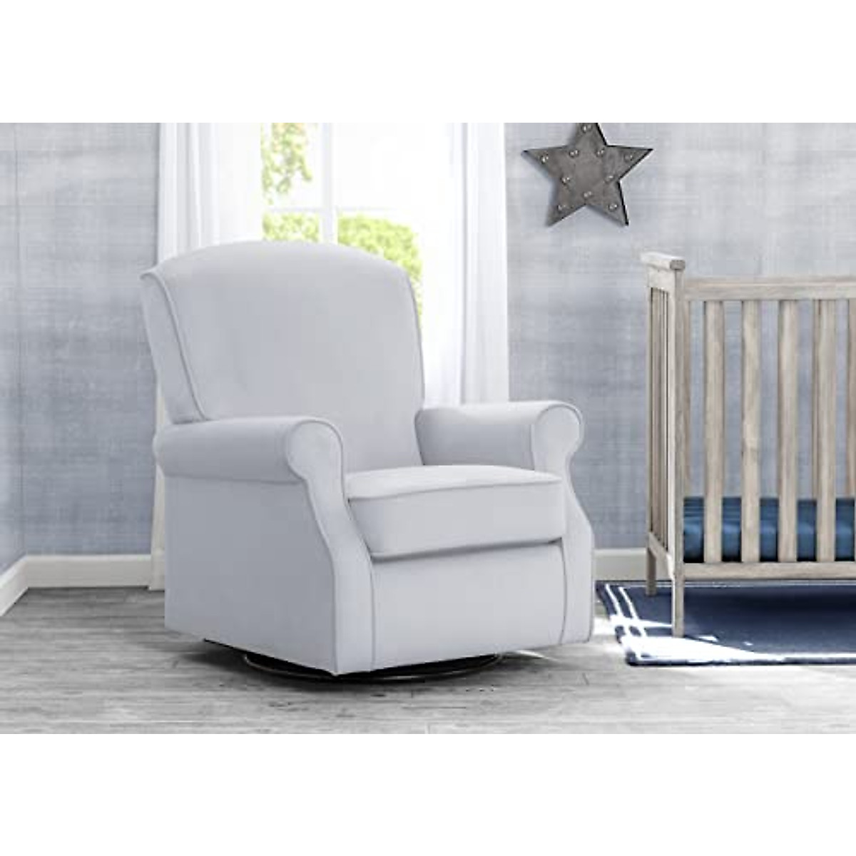 Delta Children Oakley Nursery Glider Swivel Rocker Chair, Dolphin Grey Velvet