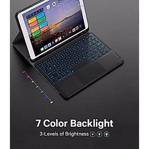 GreenLaw Keyboard case for iPad 9.7 inch, iPad 6th Gen (2018), iPad 5th Gen (2017), iPad Air 2 (2014), 7 Color Backlit, Support 2 BT Devices, Touchpad Keyboard iPad Pro 9.7, Black