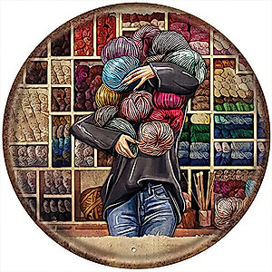 Knitting Sign It's not Hoarding If It's Yarn Vintage Style Round Tin Sign Knitting Sign Funny Crochet Knitting Metal Tin Sign Wall Decor Bar I Love Playing with Yarn Balls 12x12 Inch