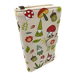 Shag Wear Gnome Forest Mushroom Large Whimsical Wallet for Women and Teen Girls Vegan Faux Leather Beige 7"