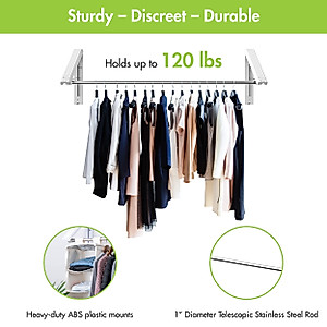 Arrow The Original QuikCLOSET Model AH3X12/M White - Folding Collapsible Wall Mounted Clothes Storage/Drying Rack